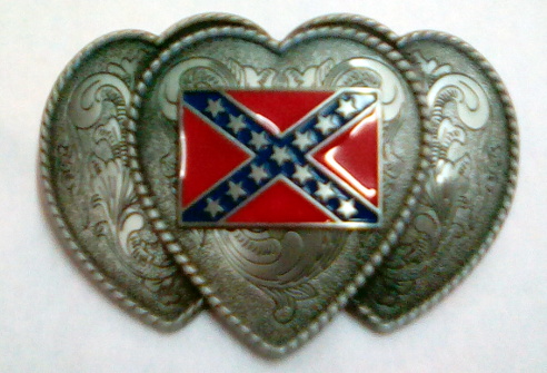 - BB406 Triple Heart Rebel flag Buckle #BB406